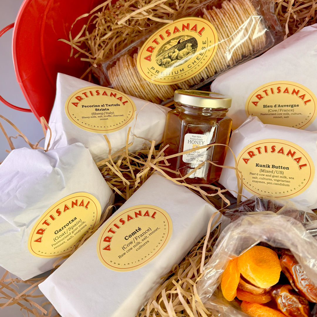 Gourmet Cheese Gift Basket - Classic Red Tin with 5 Artisan Cheeses ...